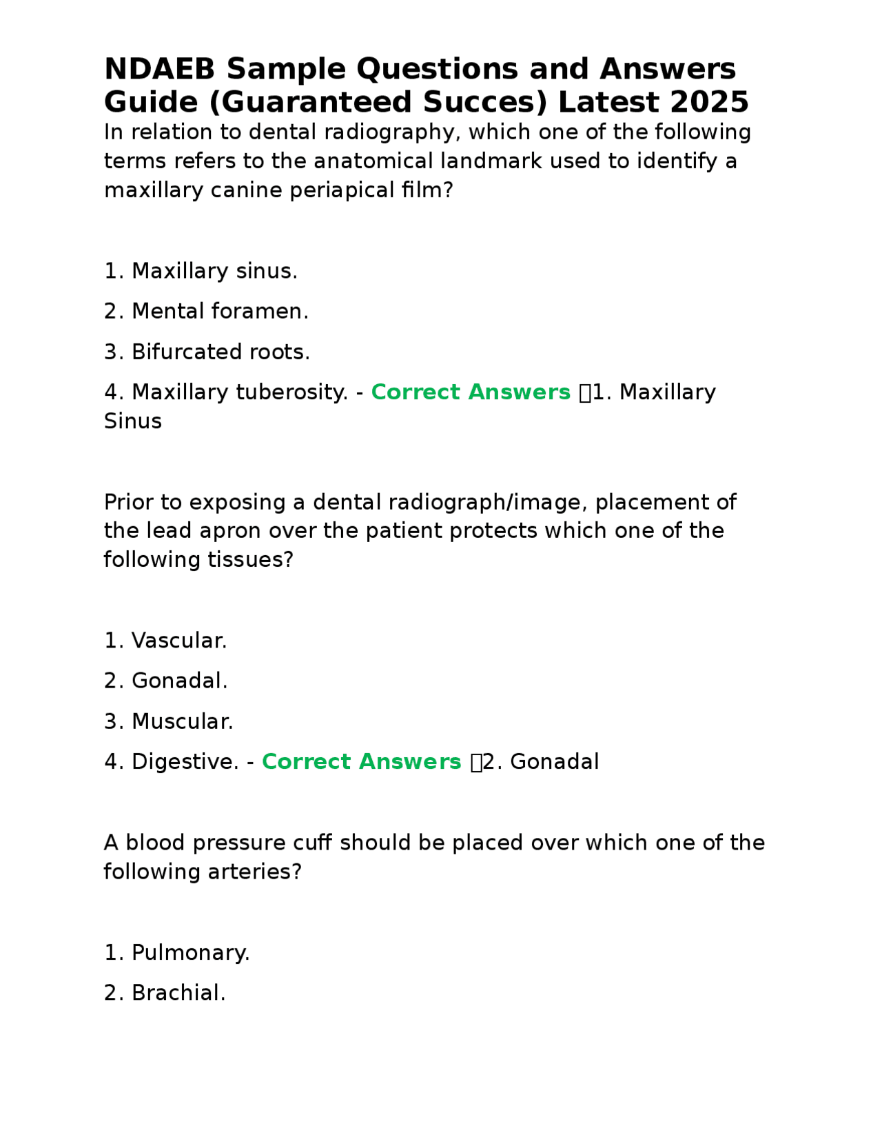 NDAEB Sample Questions: Dental Radiography, Oral Health, and ...