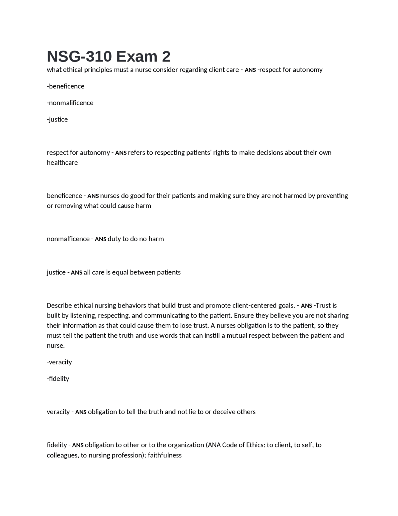 Ethical and Legal Considerations in Nursing Practice: Exam 2 Review ...