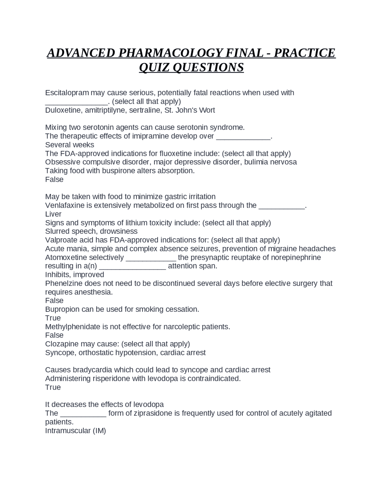 Advanced Pharmacology Practice Quiz Questions | Exams Advanced ...