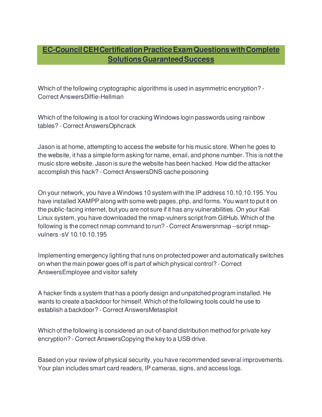 EC-Council CEH Certification Practice Exam Questions and Answers ...