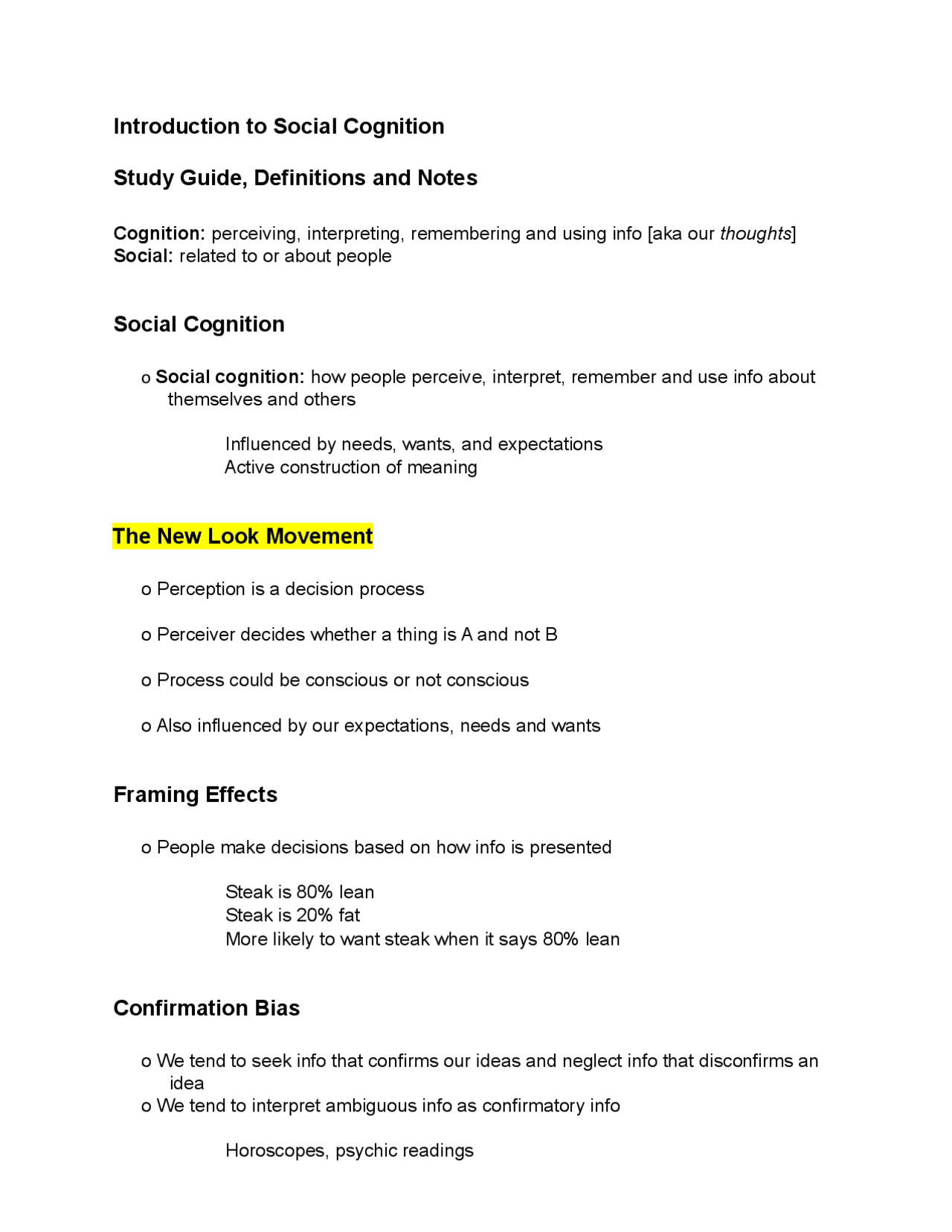 Introduction to Social Cognition: Study Guide, Definitions and Notes ...