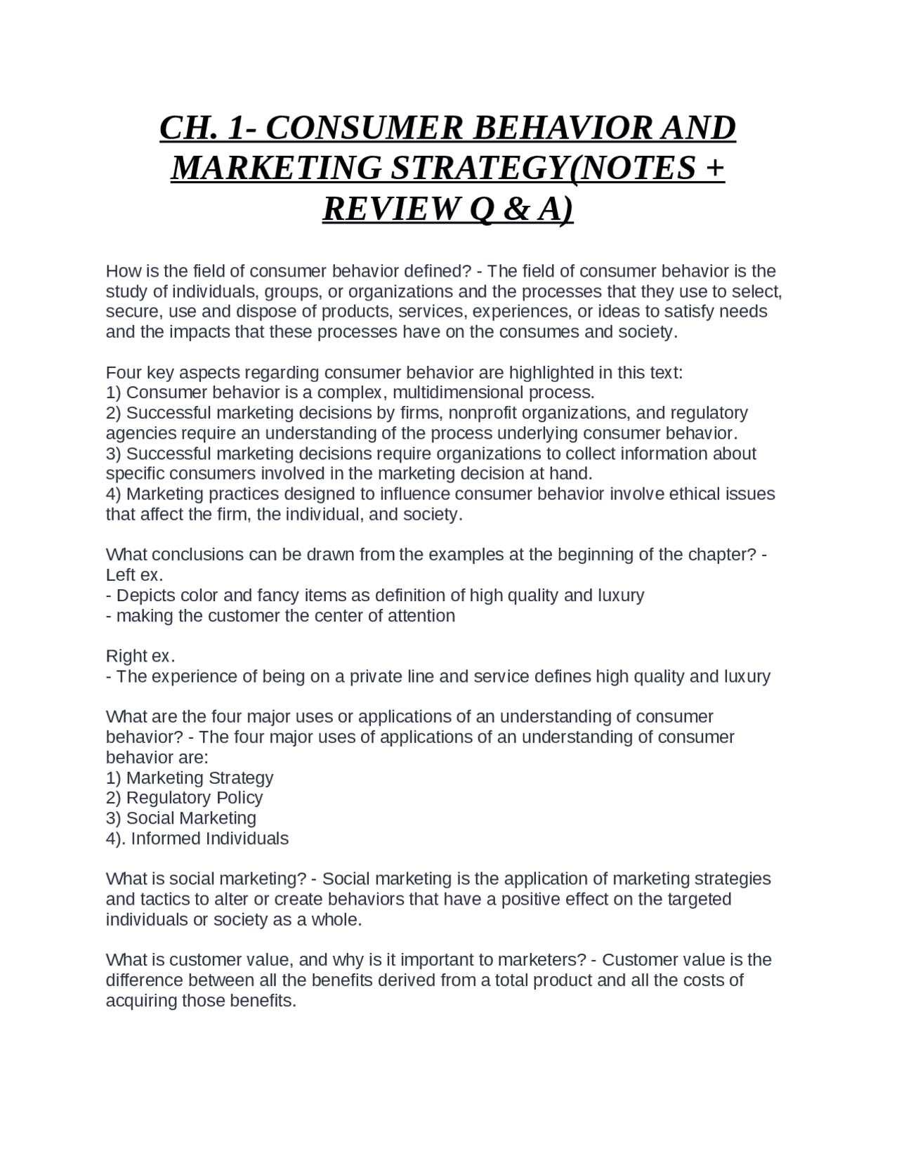 Consumer Behavior and Marketing Strategy: Notes and Review Questions ...