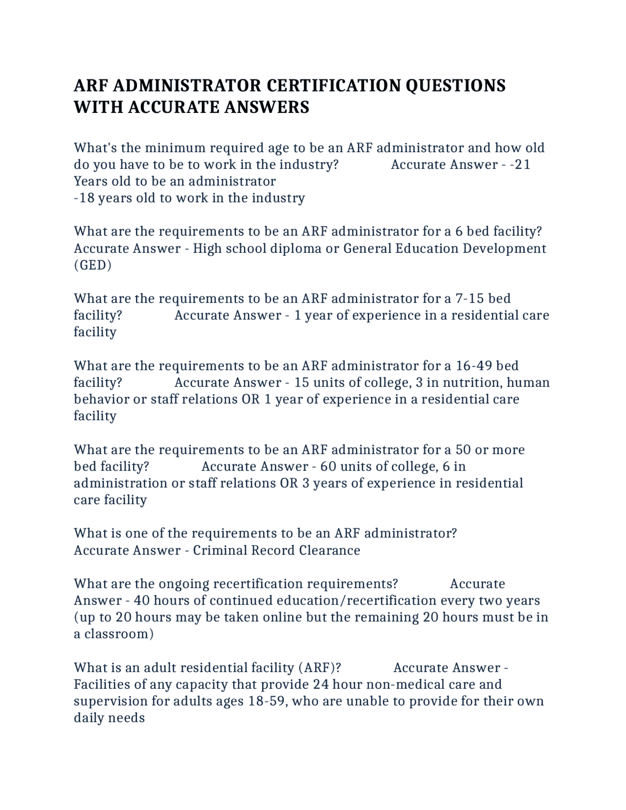 ARF Administrator Certification Questions and Answers | Exams Public ...