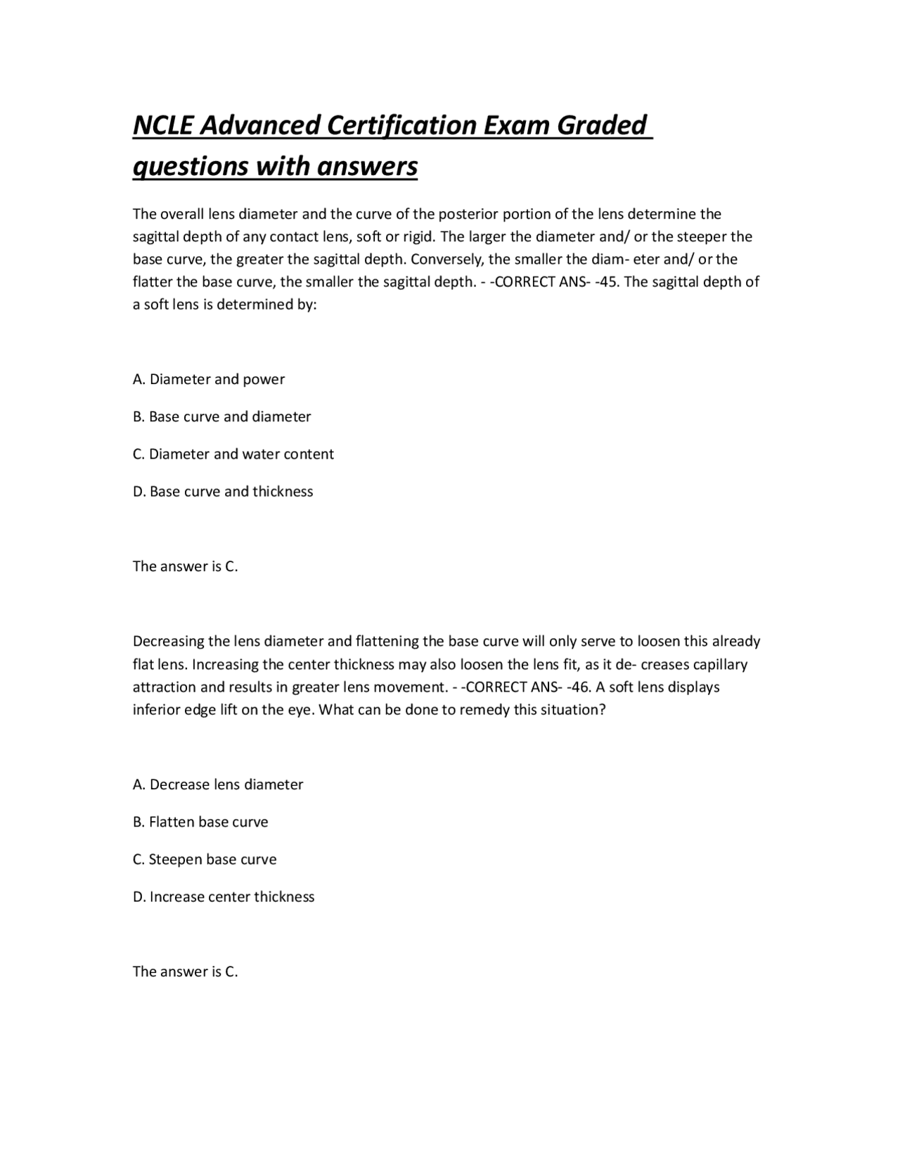 NCLE Advanced Certification Exam: Graded Questions with Correct Answers ...