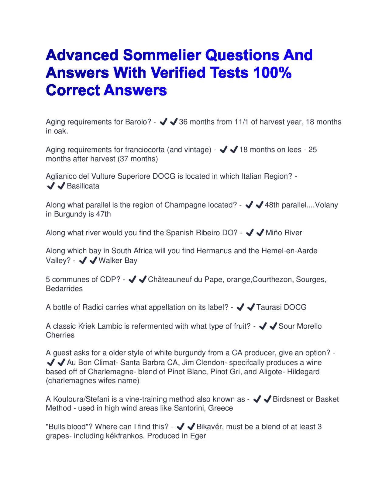 Advanced Sommelier Questions And Answers With Verified Tests 100% ...