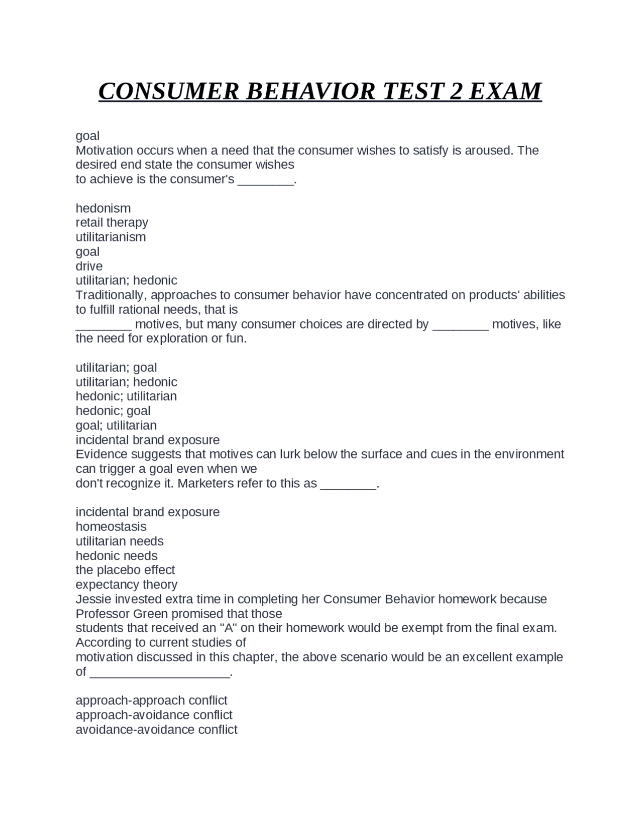 Consumer Behavior Test 2 Exam: Multiple Choice Questions | Exams ...