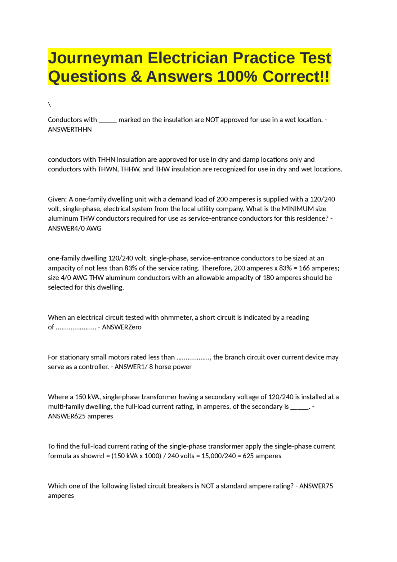 Journeyman Electrician Practice Test: Questions & Answers | Exams ...