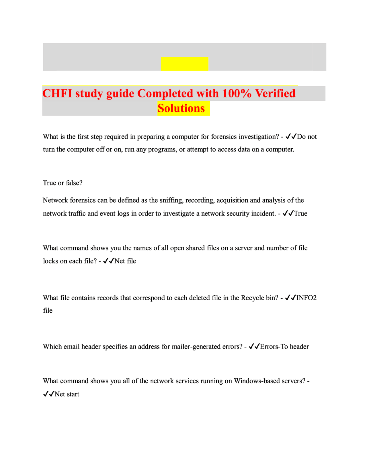 CHFI study guide Completed with 100 Verified Solutions | Exams Nursing ...