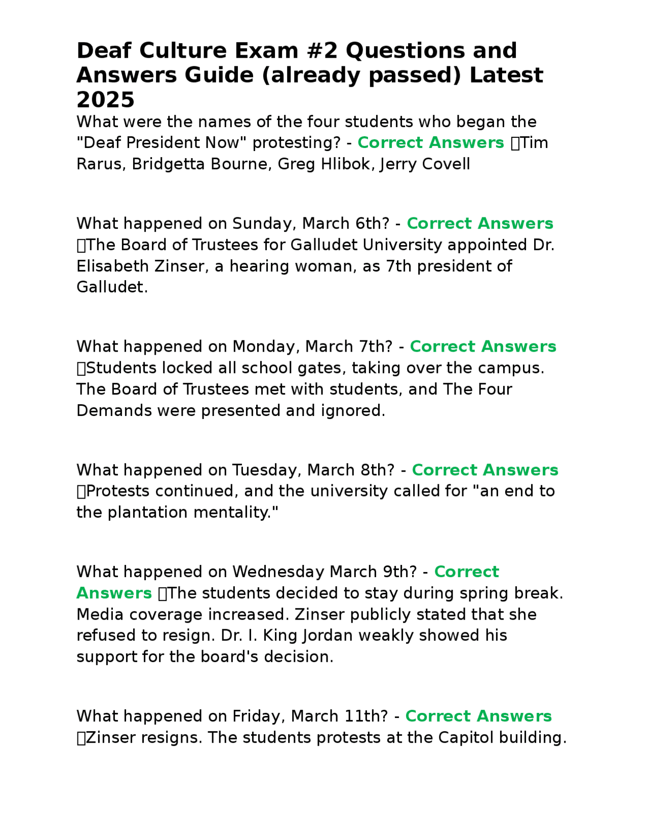 Deaf Culture Exam #2: Questions and Answers Guide | Exams Nursing | Docsity