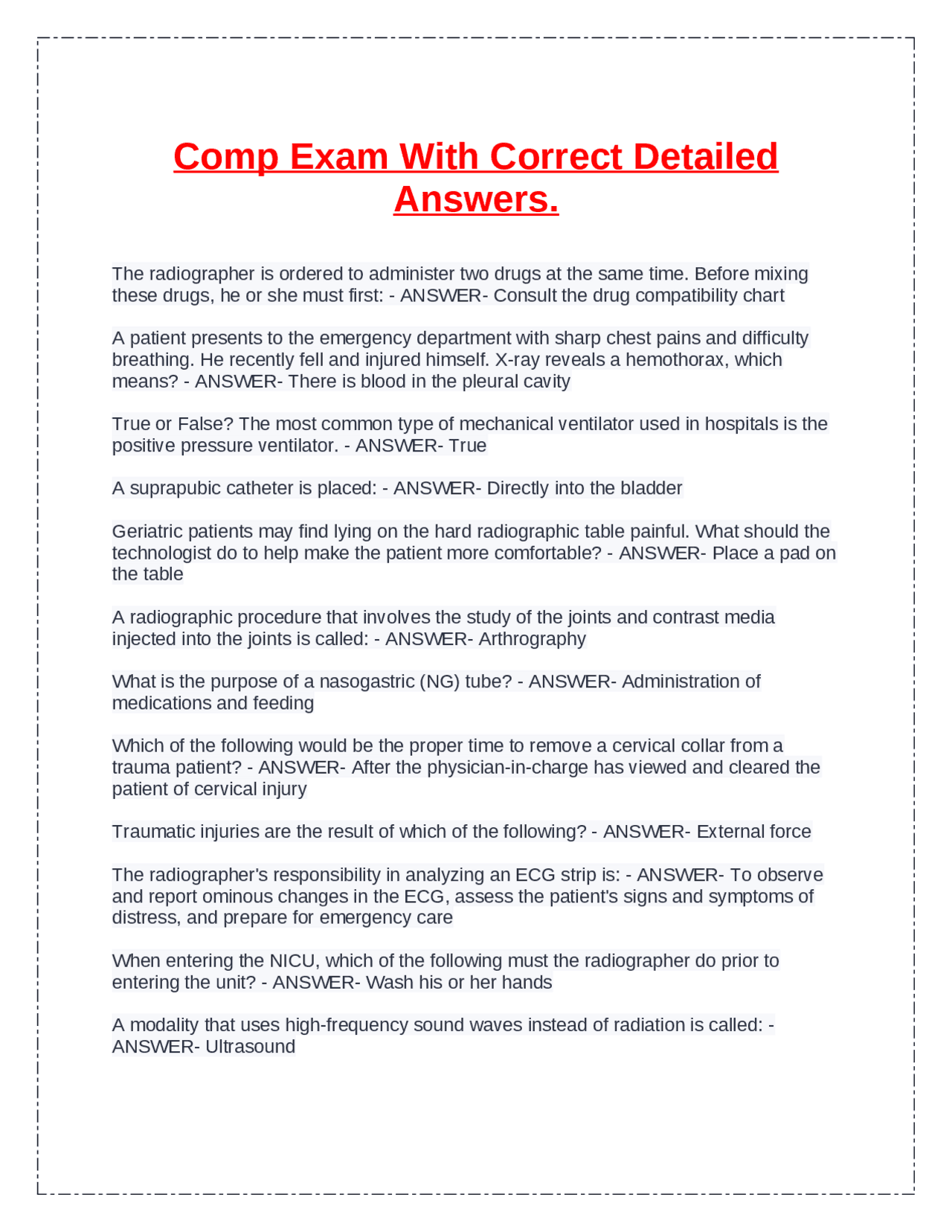 Comp Exam With Correct Detailed Answers. | Exams Advanced Education ...