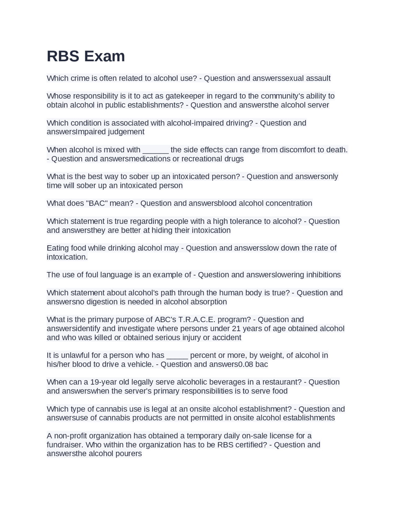 RBS Exam With Questions and Correct Answers | Exams Nursing | Docsity