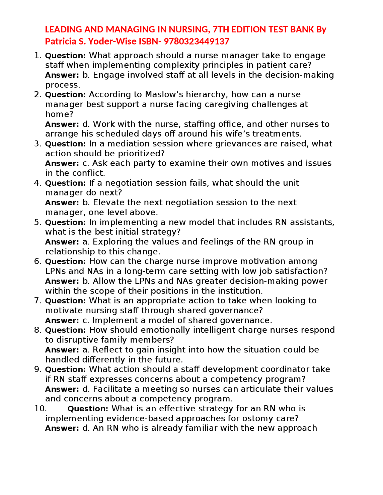 Leading and Managing in Nursing: Test Bank for 7th Edition | Exams ...