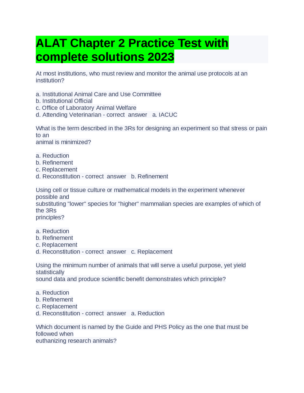 ALAT Chapter 2 Practice Test with complete solutions 2024 | Exams ...