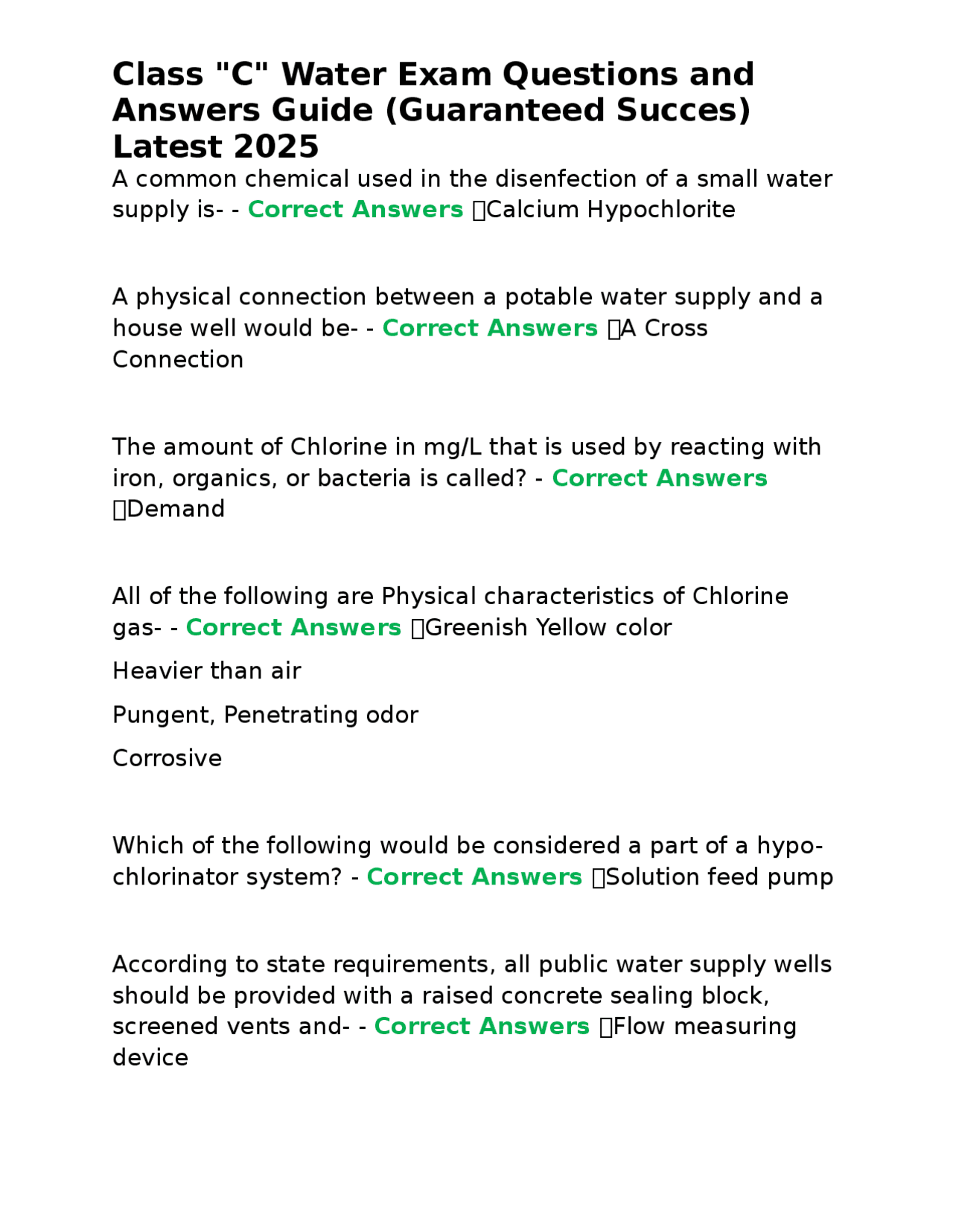 Class "C" Water Exam Questions and Answers Guide (Guaranteed Succes ...