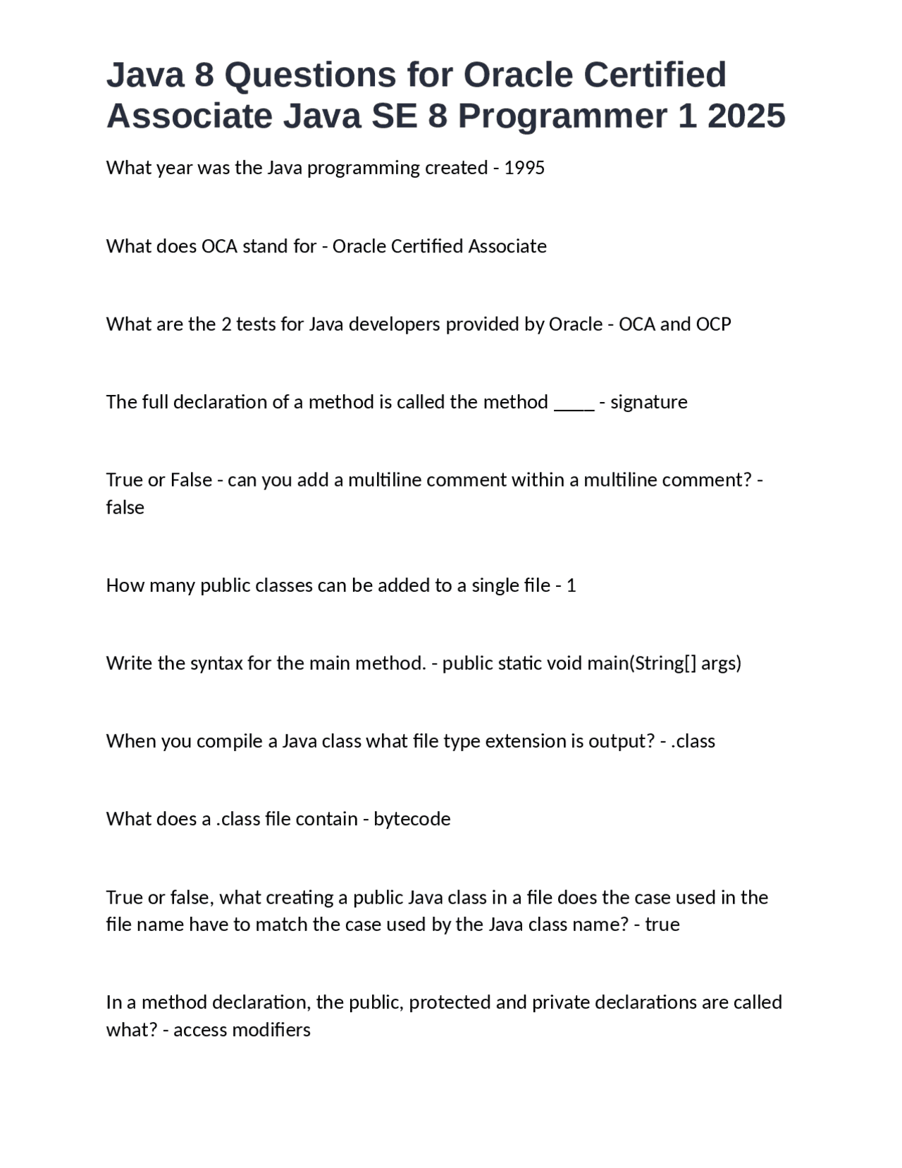 Java 8 Questions for Oracle Certified Associate Java SE 8 Programmer 1 ...
