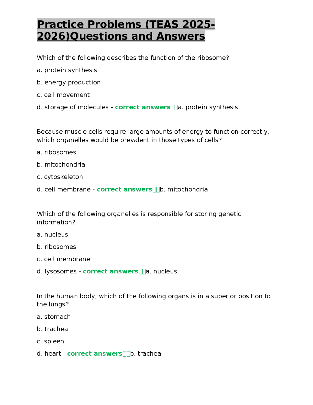 Practice Problems (TEAS 2025-2026)Questions and Answers | Exams Nursing ...