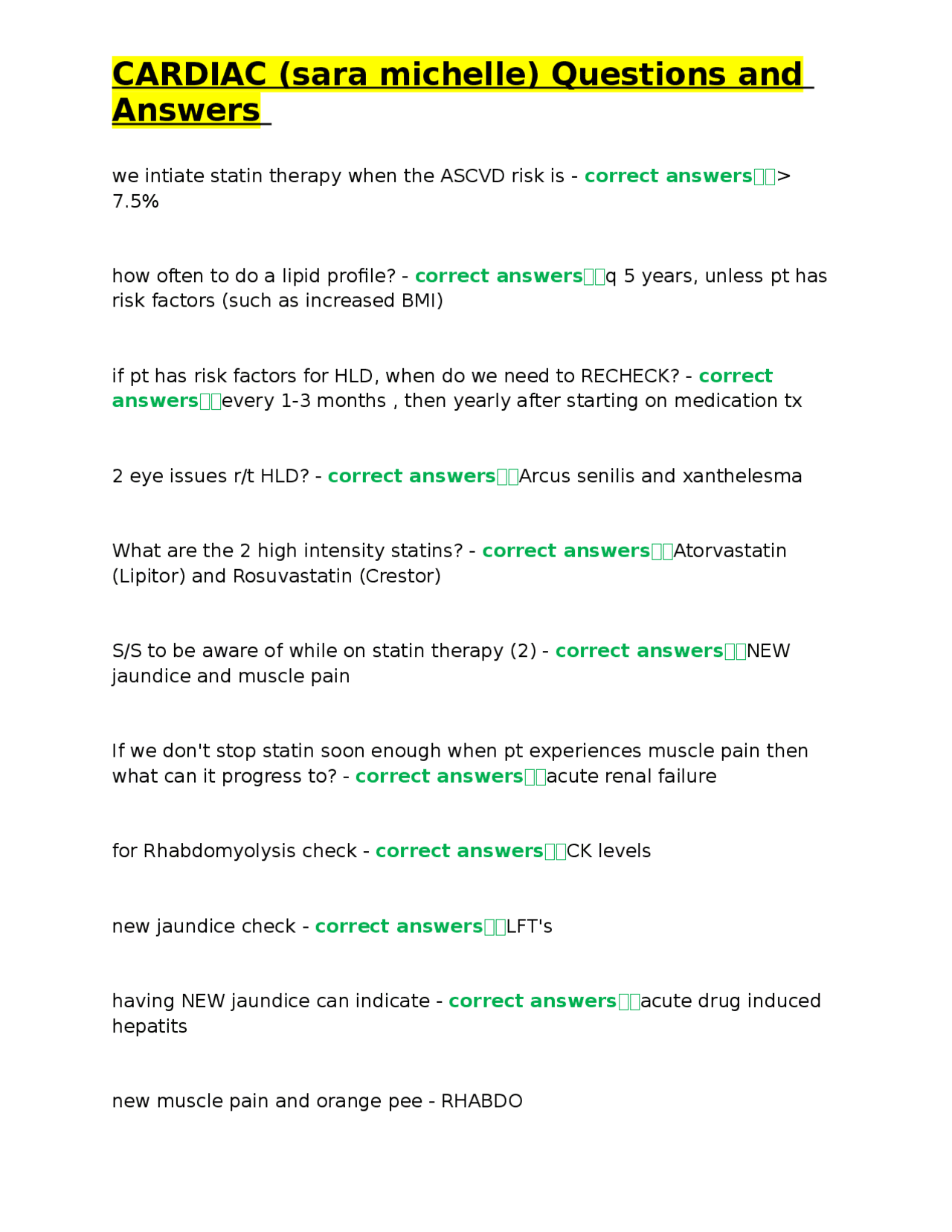 Cardiac Health: Questions and Answers for Medical Professionals | Exams ...