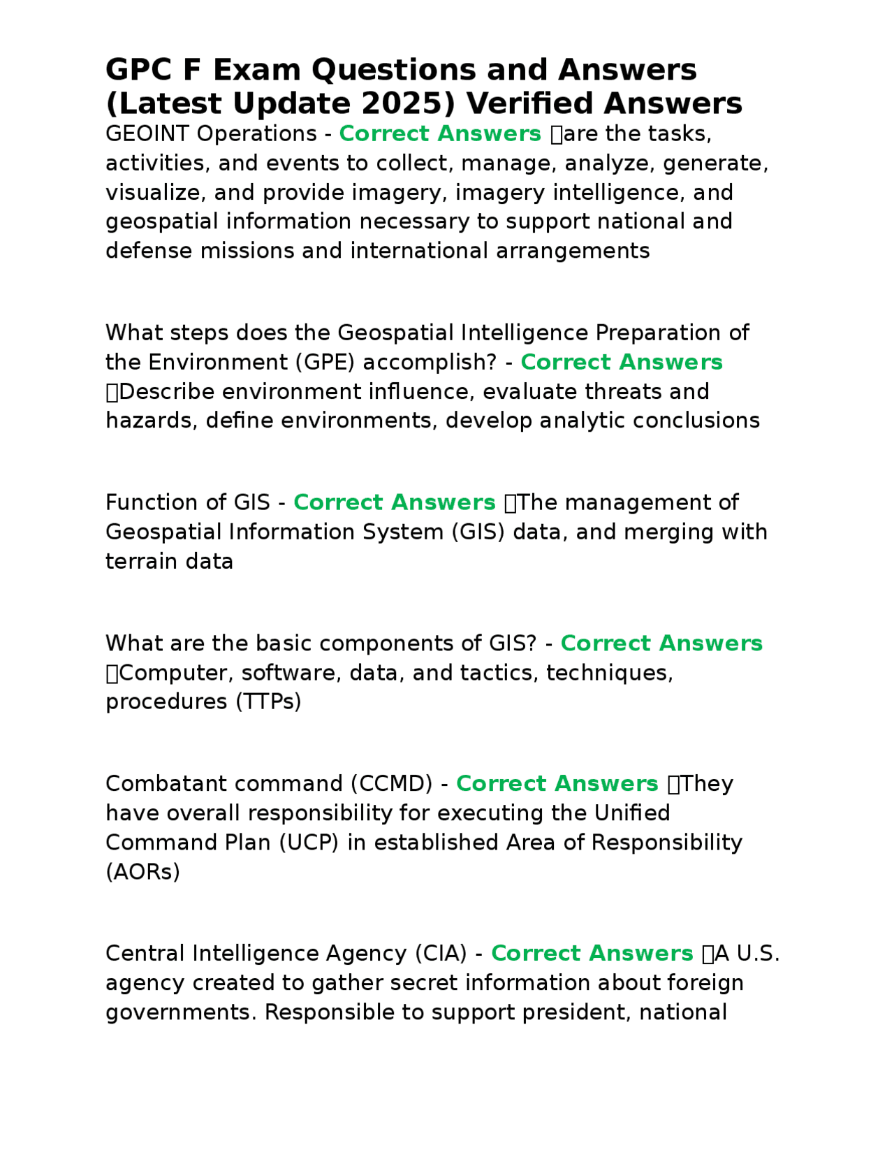 GEOINT Operations Exam Questions and Answers | Exams Nursing | Docsity