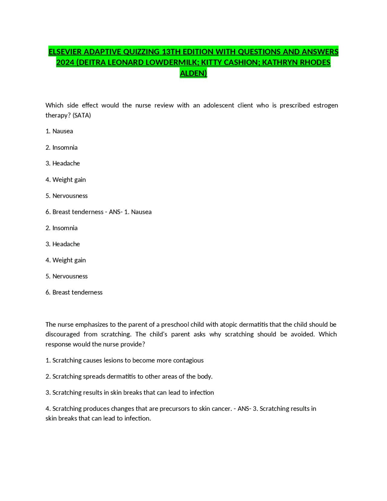 Adaptive Quizzing: 13th Edition with Questions and Answers | Exams ...