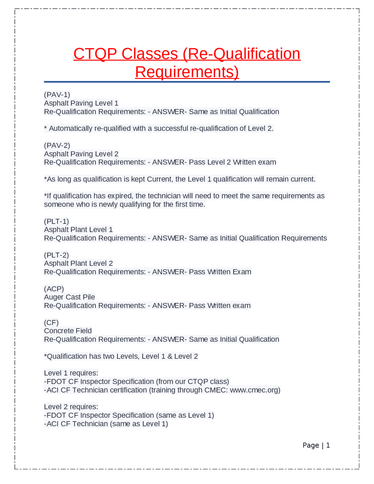 CTQP Re-Qualification: Asphalt, Plant, & Construction Levels | Exams ...