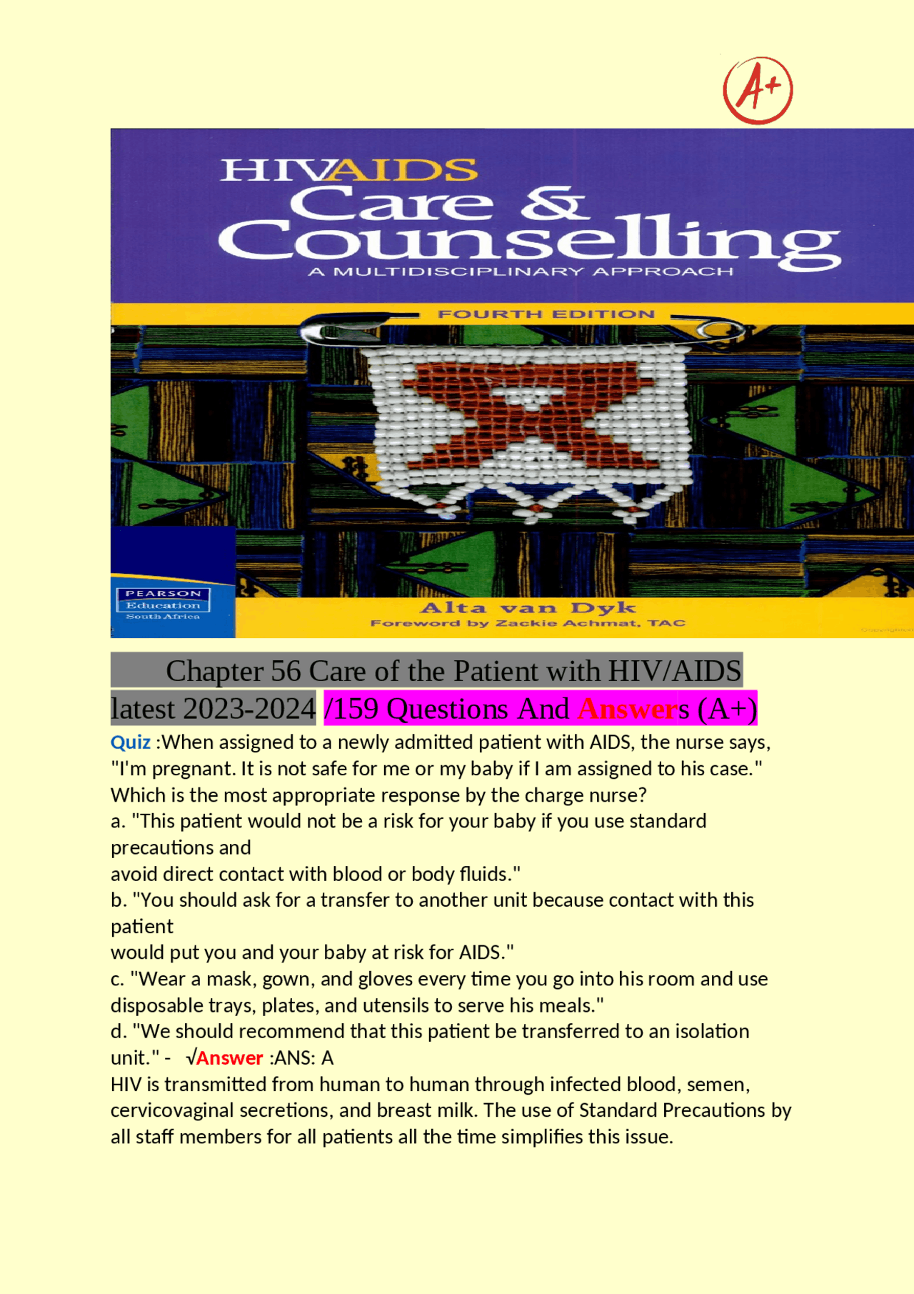 HIV/AIDS: Care of the Patient with HIV/AIDS - 159 Questions and Answers ...