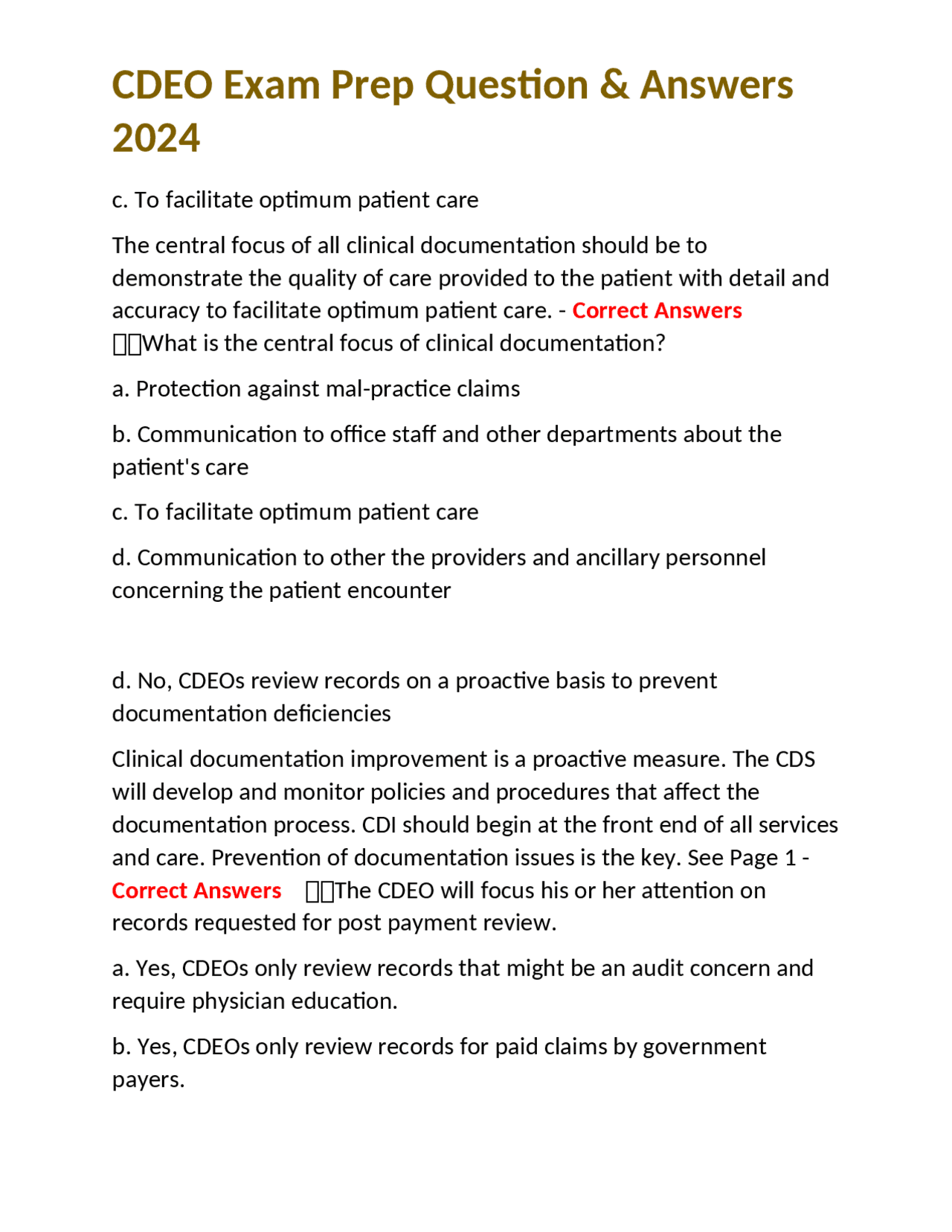 CDEO Exam Prep: Questions and Answers for Clinical Documentation ...