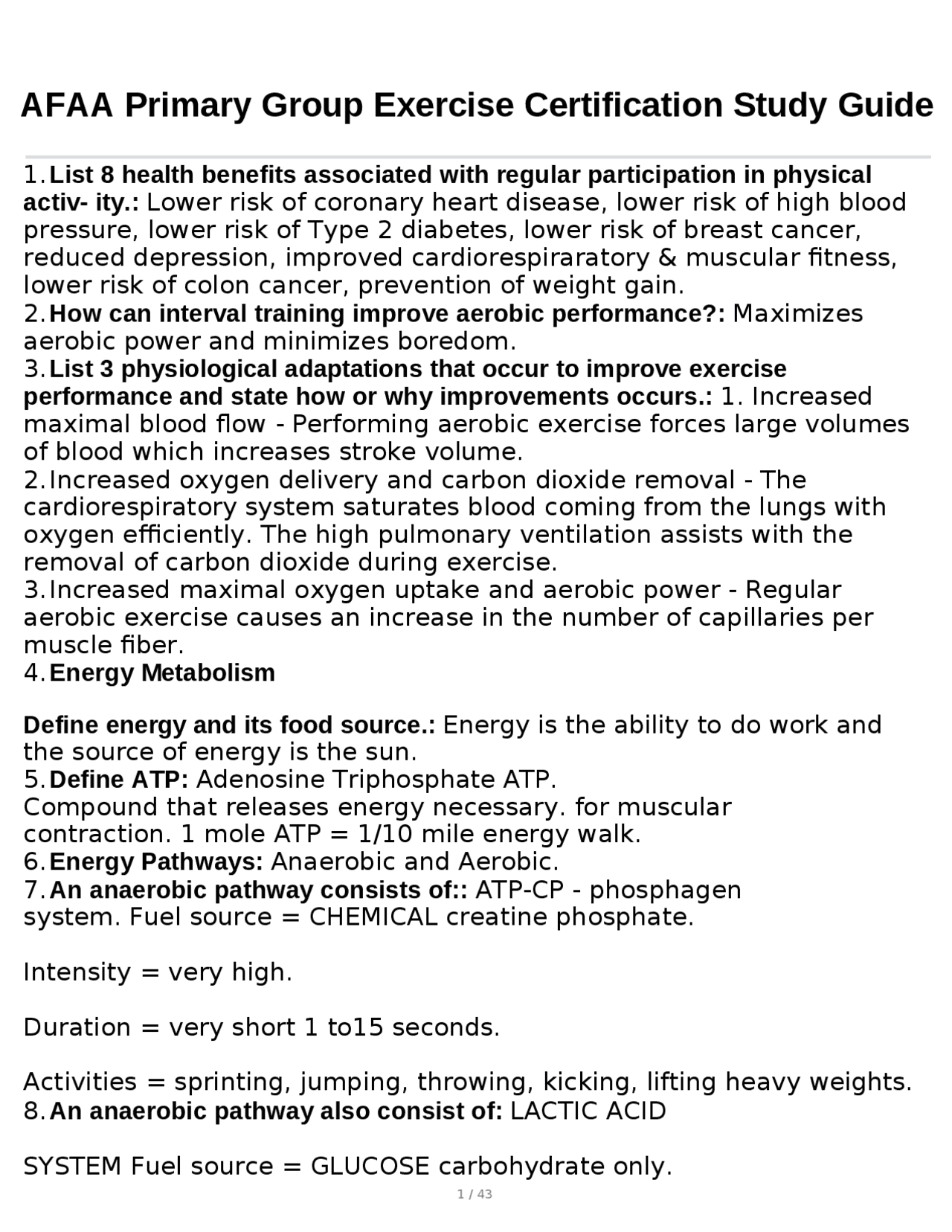 AFAA Primary Group Exercise Certification Study Guide: Key Concepts and ...