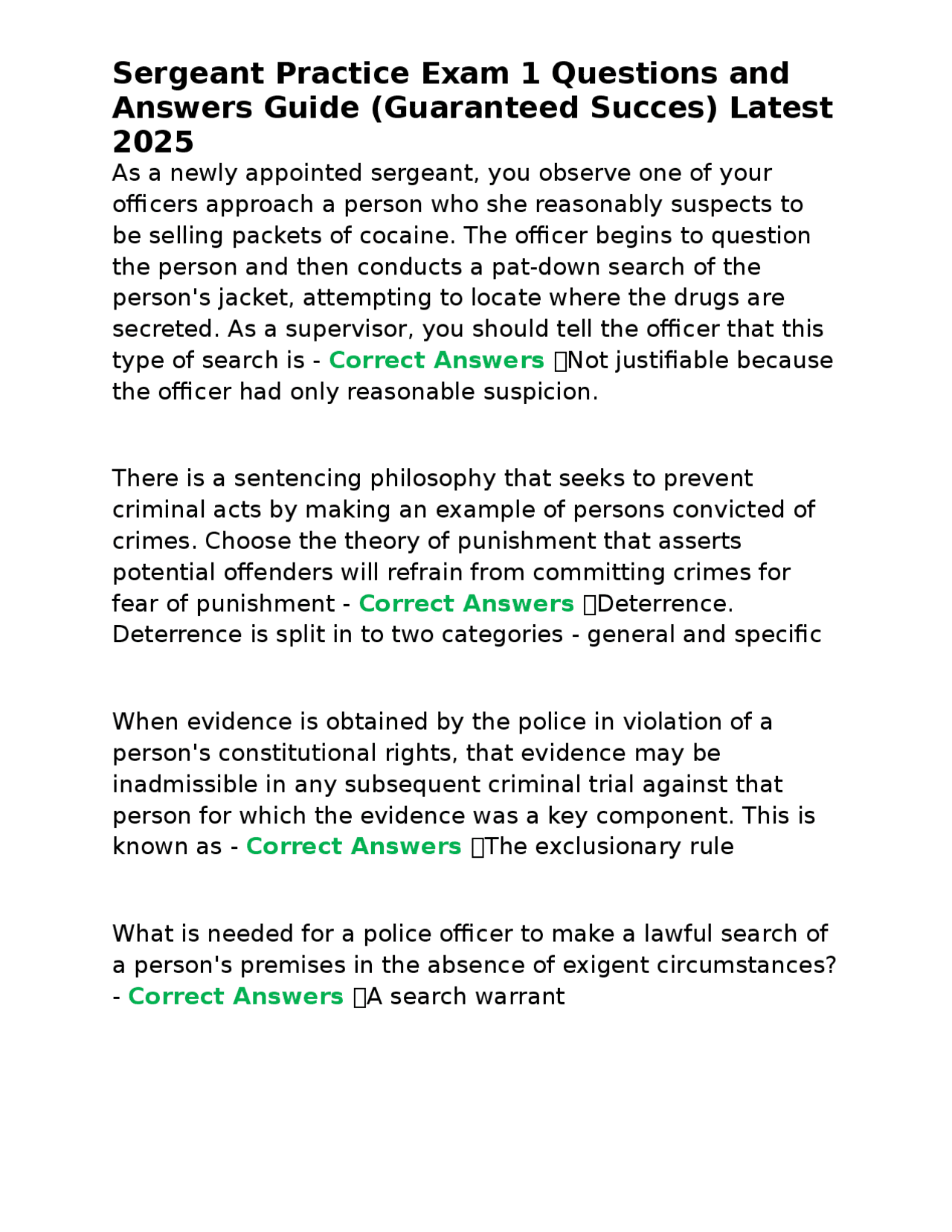 Sergeant Practice Exam 1: Questions and Answers Guide for Law ...