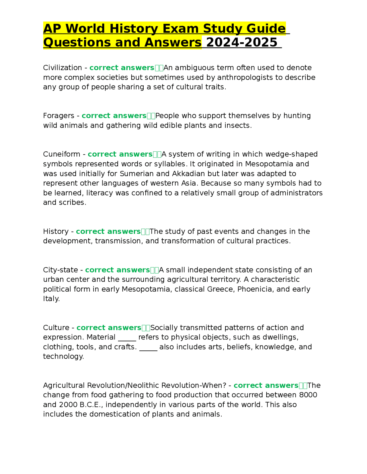 AP World History Exam Study Guide: Questions and Answers (2024-2025 ...