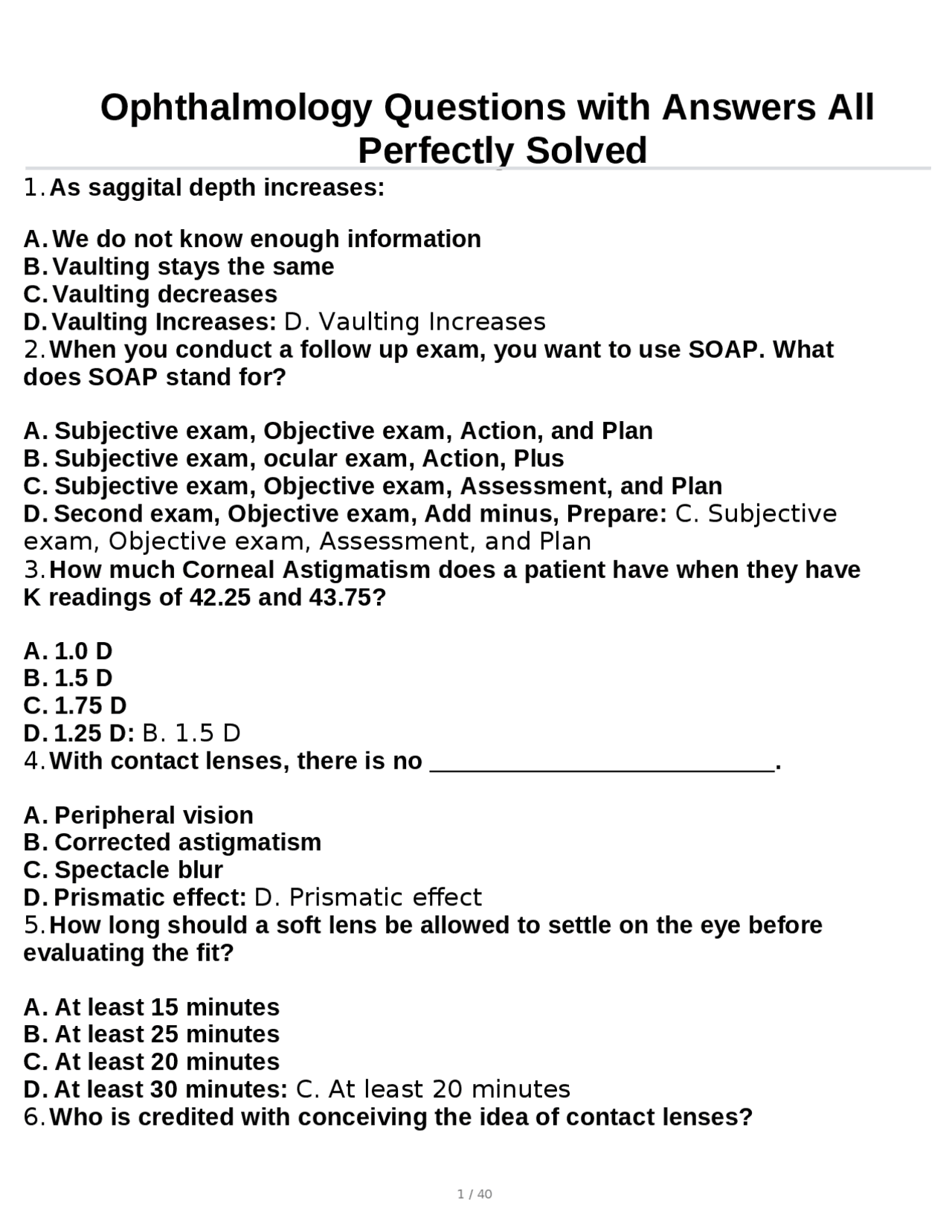 Ophthalmology Questions with Answers All Perfectly Solved | Exams ...