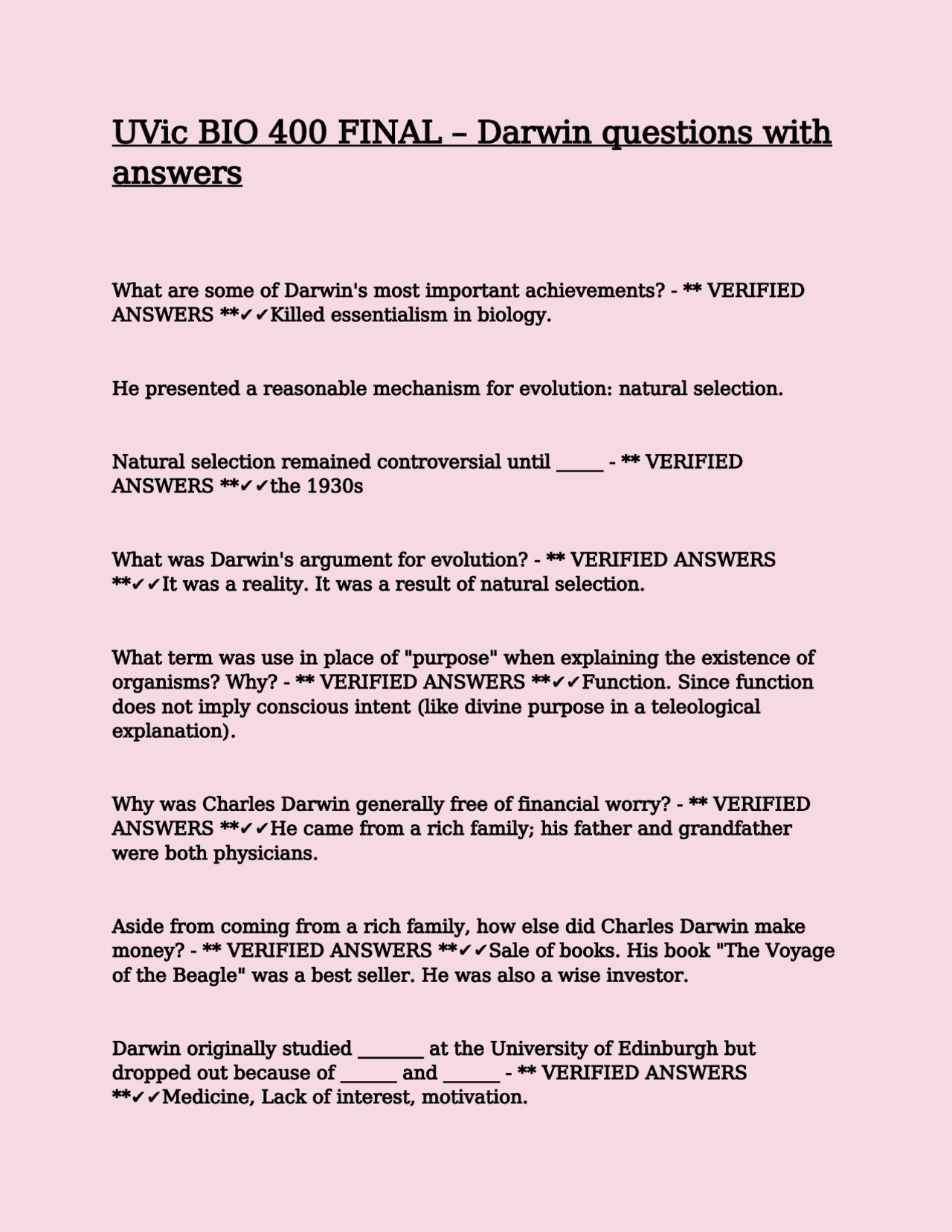 Darwin's Theory of Evolution: Questions and Answers | Exams Biology ...