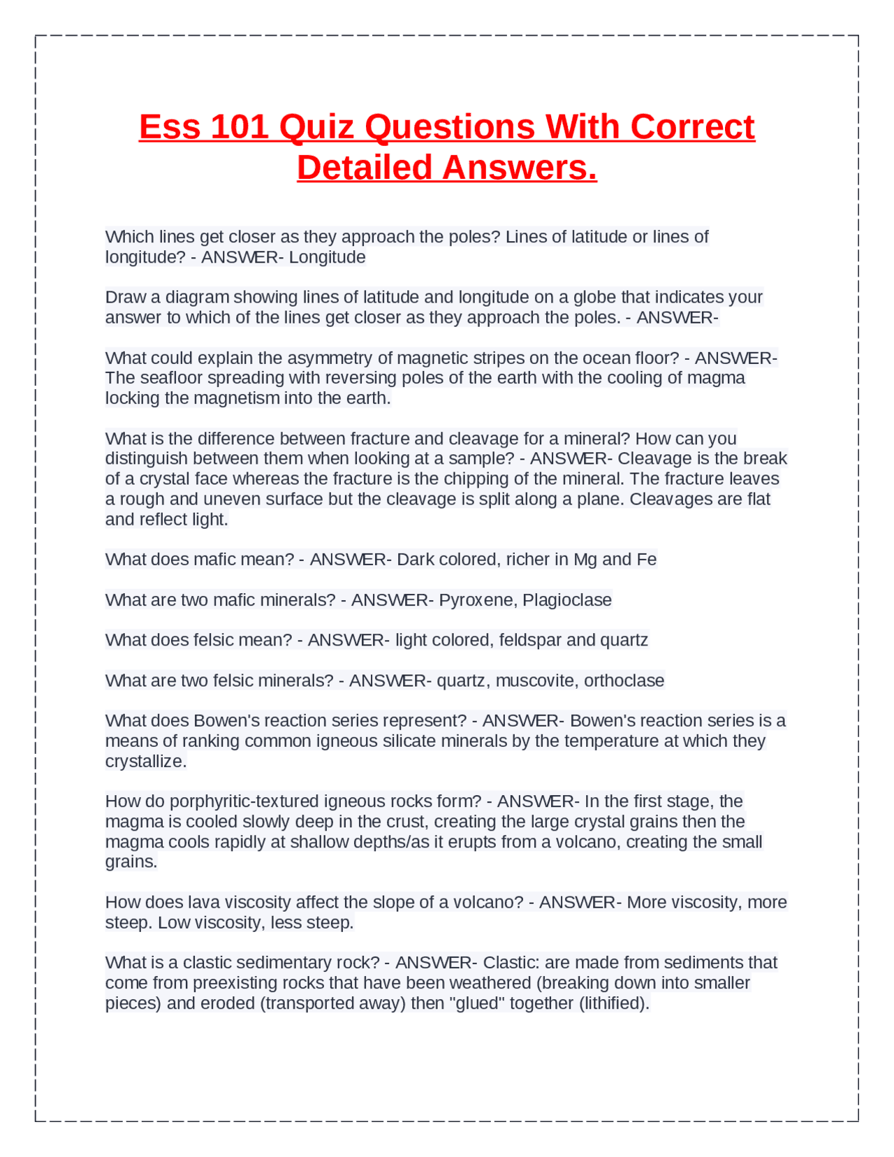 Ess 101 Quiz Questions and Answers: Geology Fundamentals | Exams ...