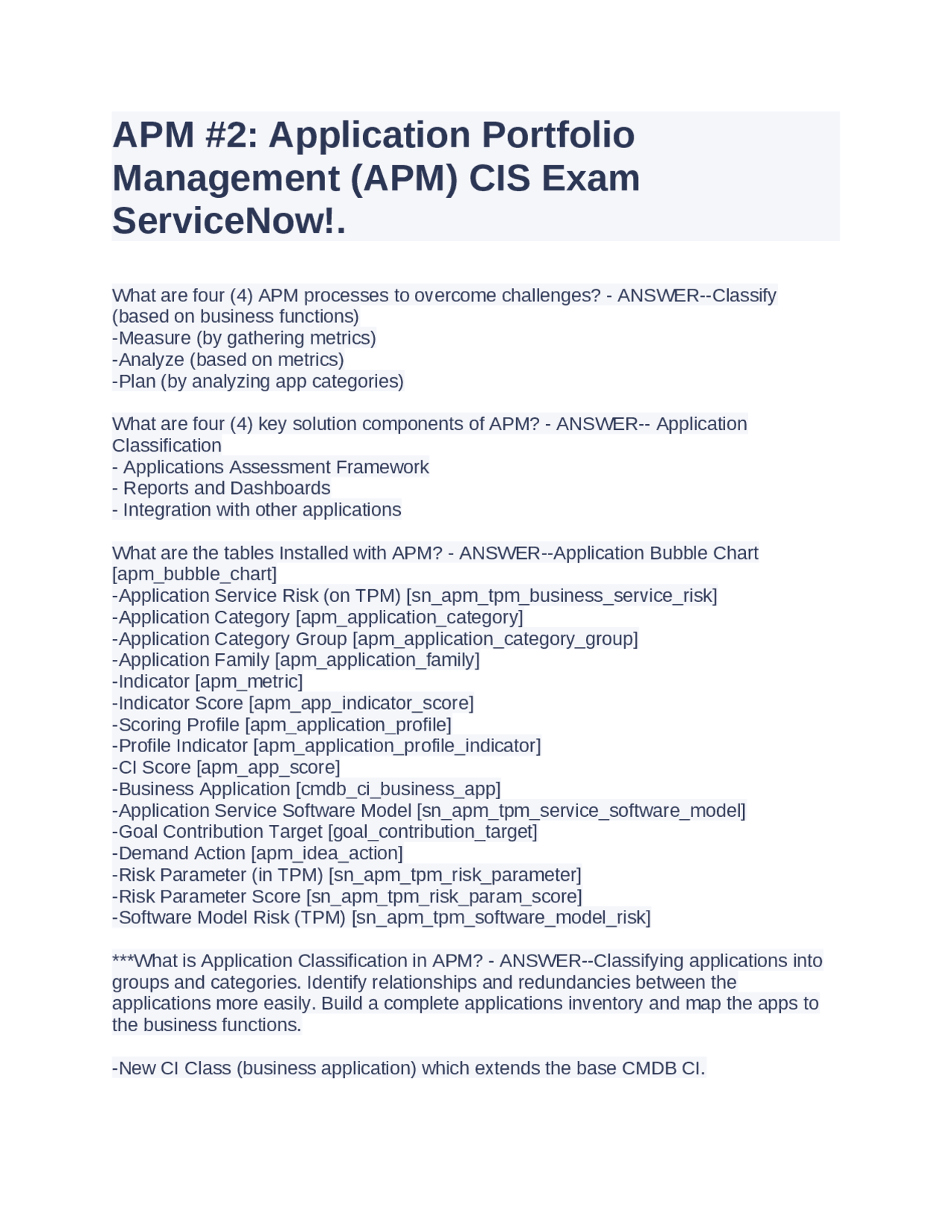APM #2: Application Portfolio Management (APM) CIS Exam ServiceNow ...