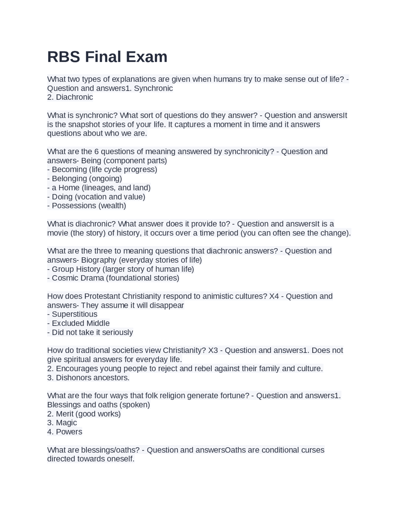 RBS Final Exam Questions with All Correct Answers | Exams Nursing | Docsity