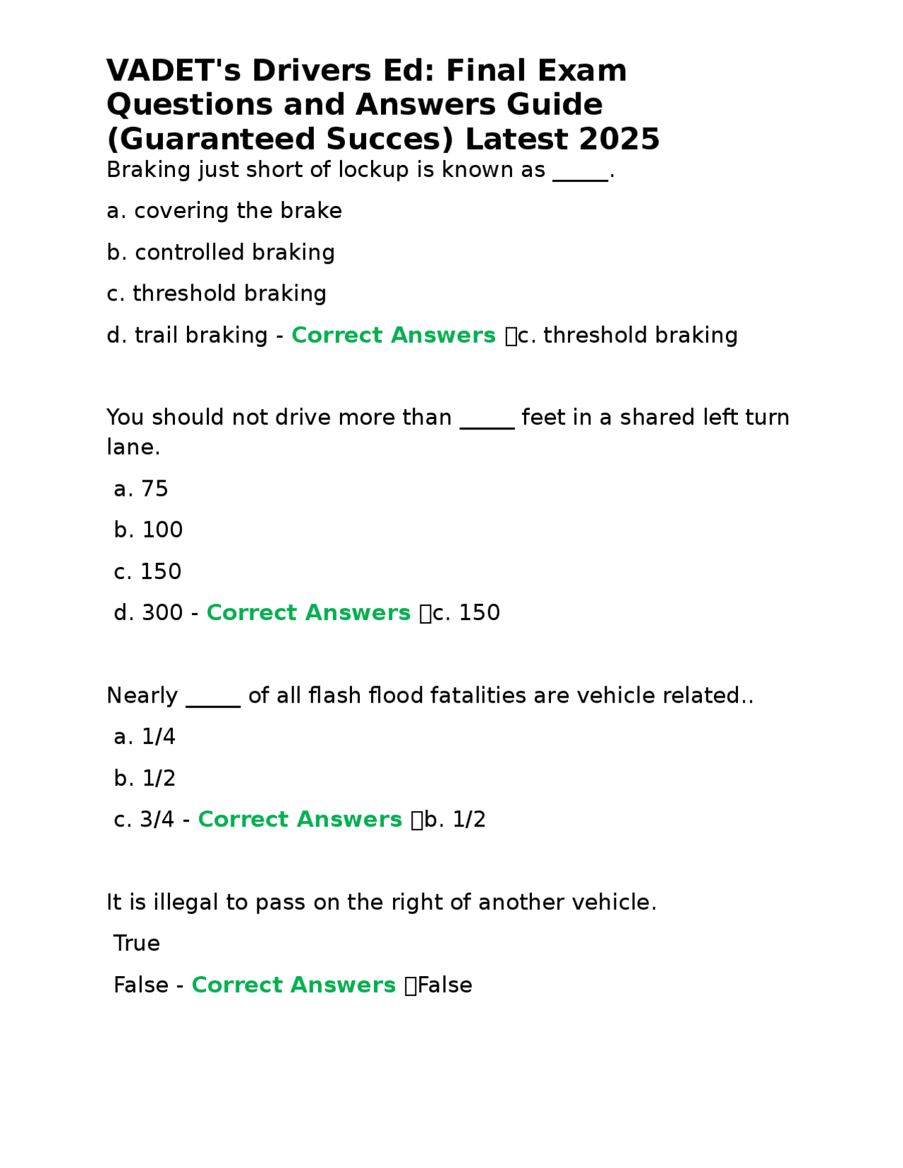 VADET's Drivers Ed: Final Exam Questions and Answers Guide | Exams ...
