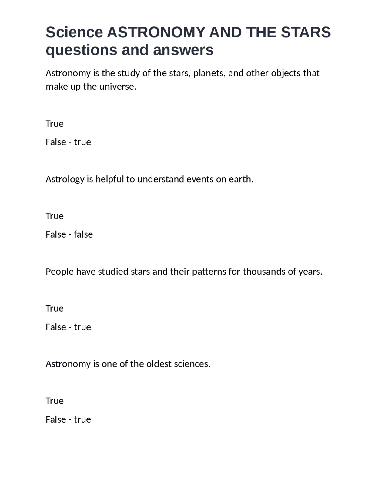 Astronomy and the Stars: Questions and Answers | Exams Nursing | Docsity