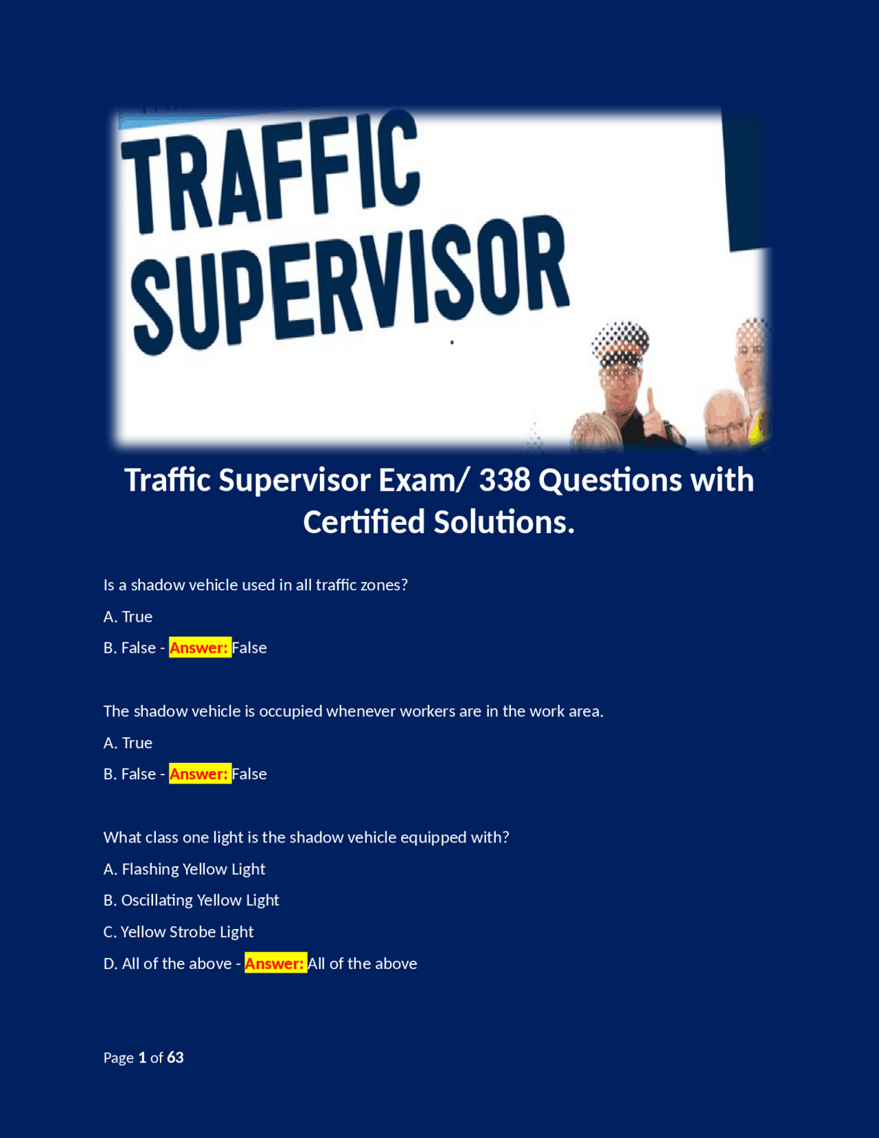 Traffic Supervisor Exam: 338 Questions with Certified Solutions | Exams ...
