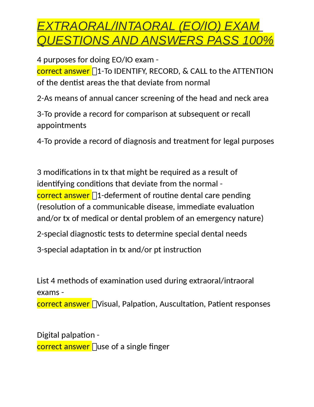 Extraoral/Intraoral (EO/IO) Exam Questions and Answers | Exams ...