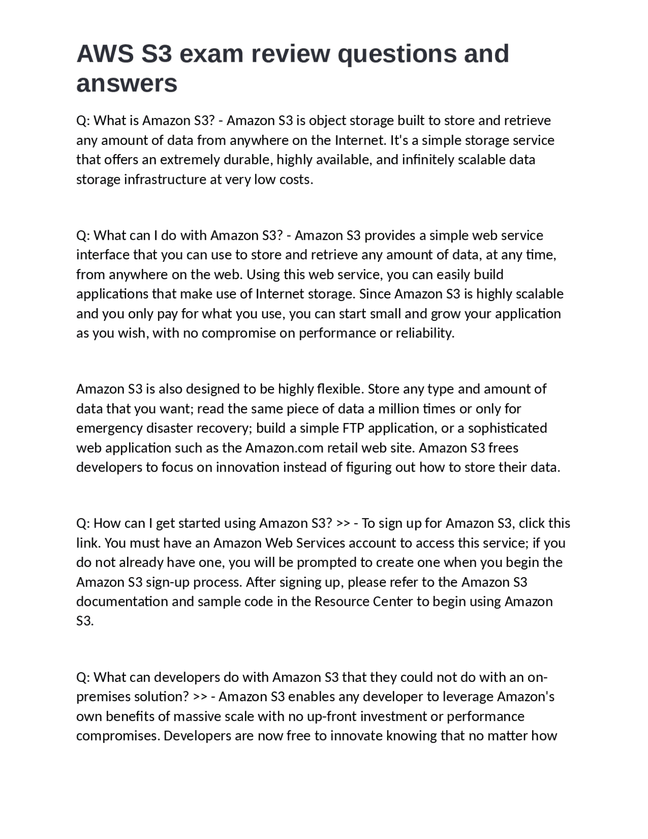 AWS S3 Exam Review Questions and Answers | Exams Nursing | Docsity