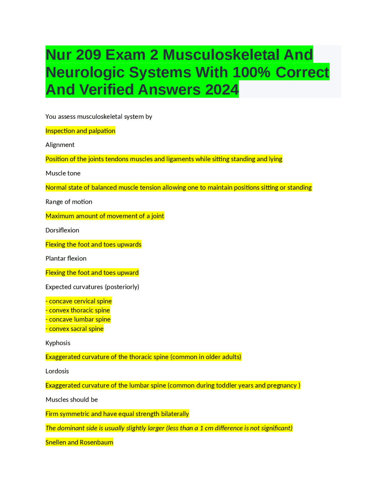 Nur 209 Exam 2: Musculoskeletal and Neurologic Systems - Practice ...