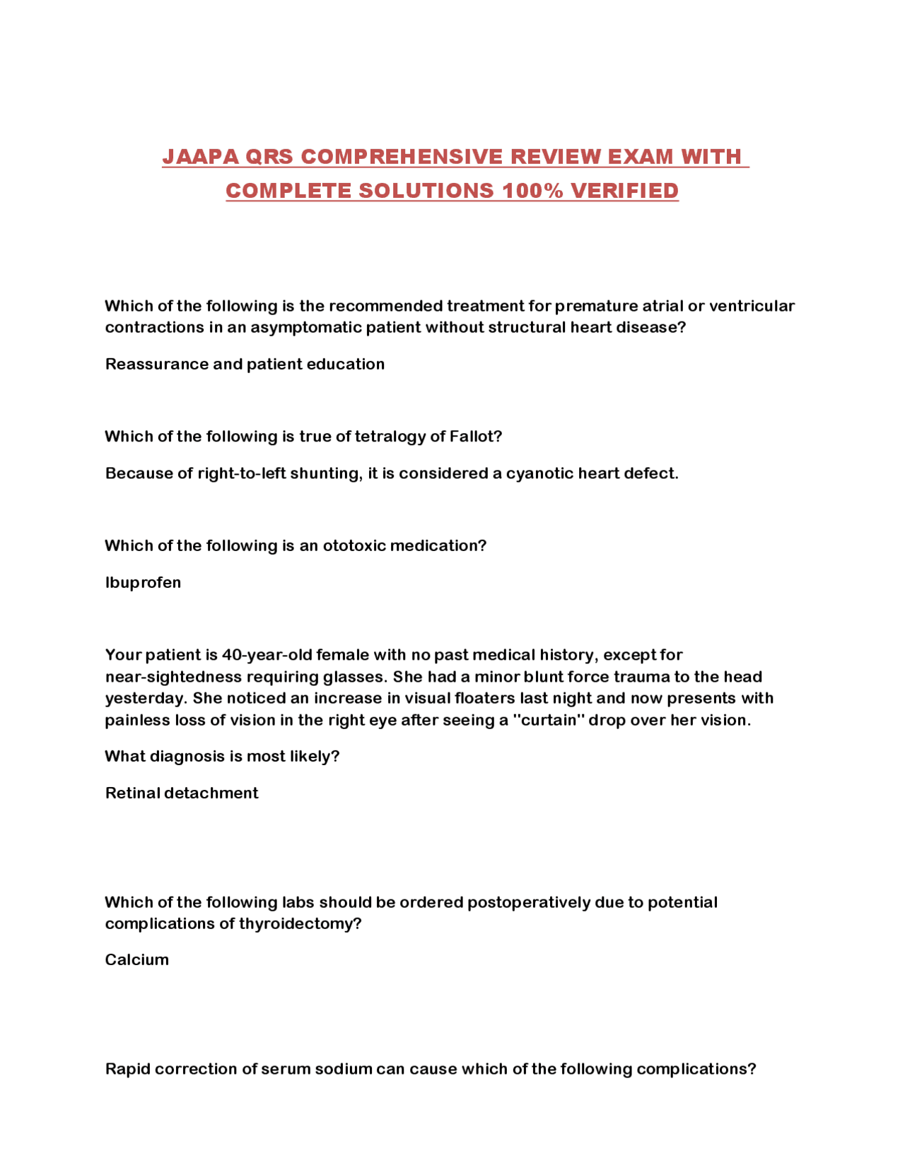 JAAPA QRS COMPREHENSIVE REVIEW EXAM WITH COMPLETE SOLUTIONS 100% ...