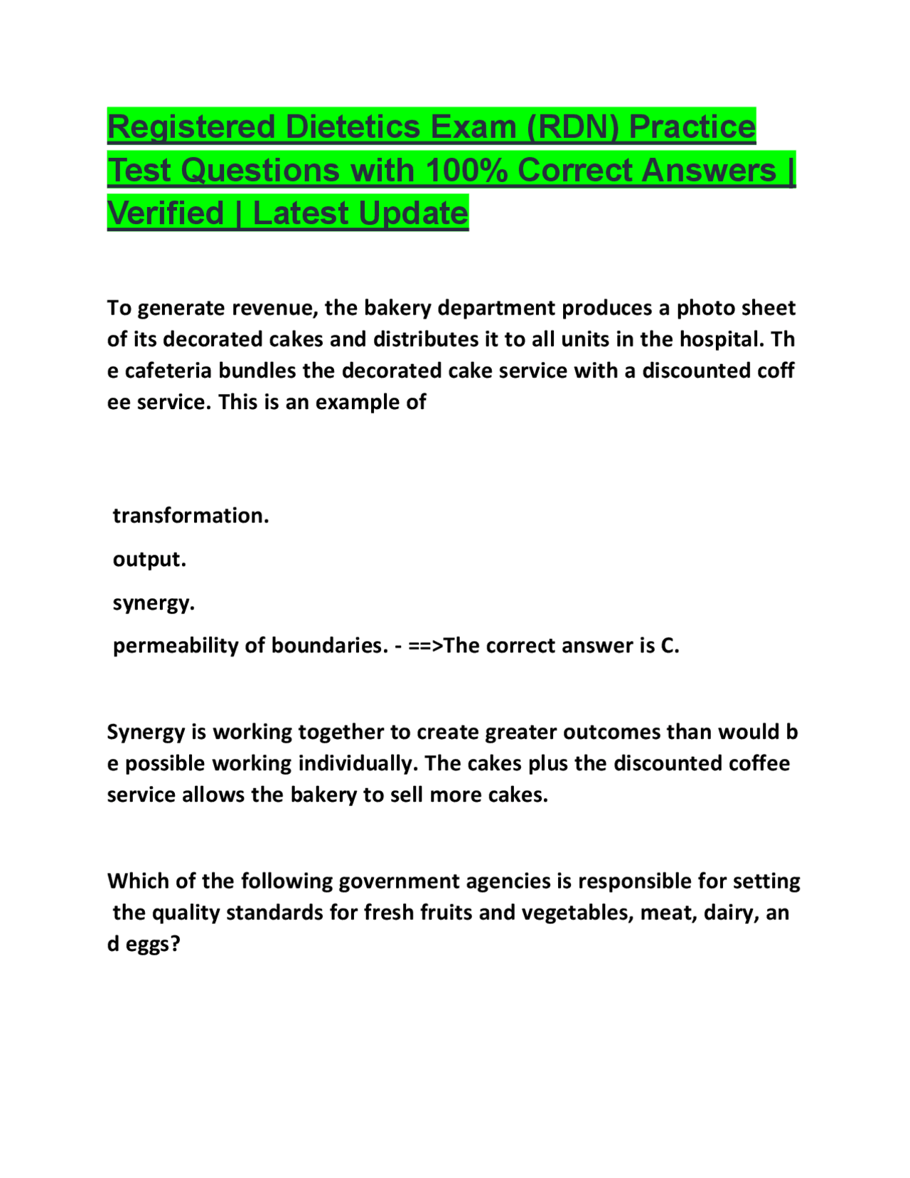 Registered Dietetics Exam (RDN) Practice Test Questions with 100% ...