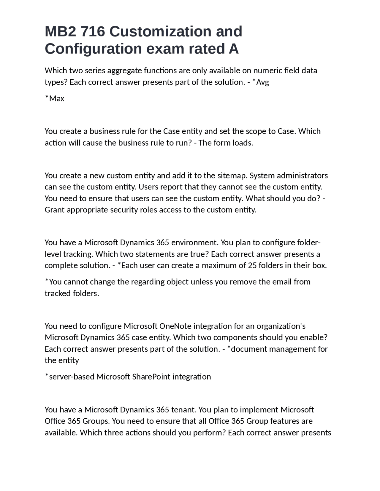 Microsoft Dynamics 365 Customization And Configuration Exam Questions Exams Nursing Docsity