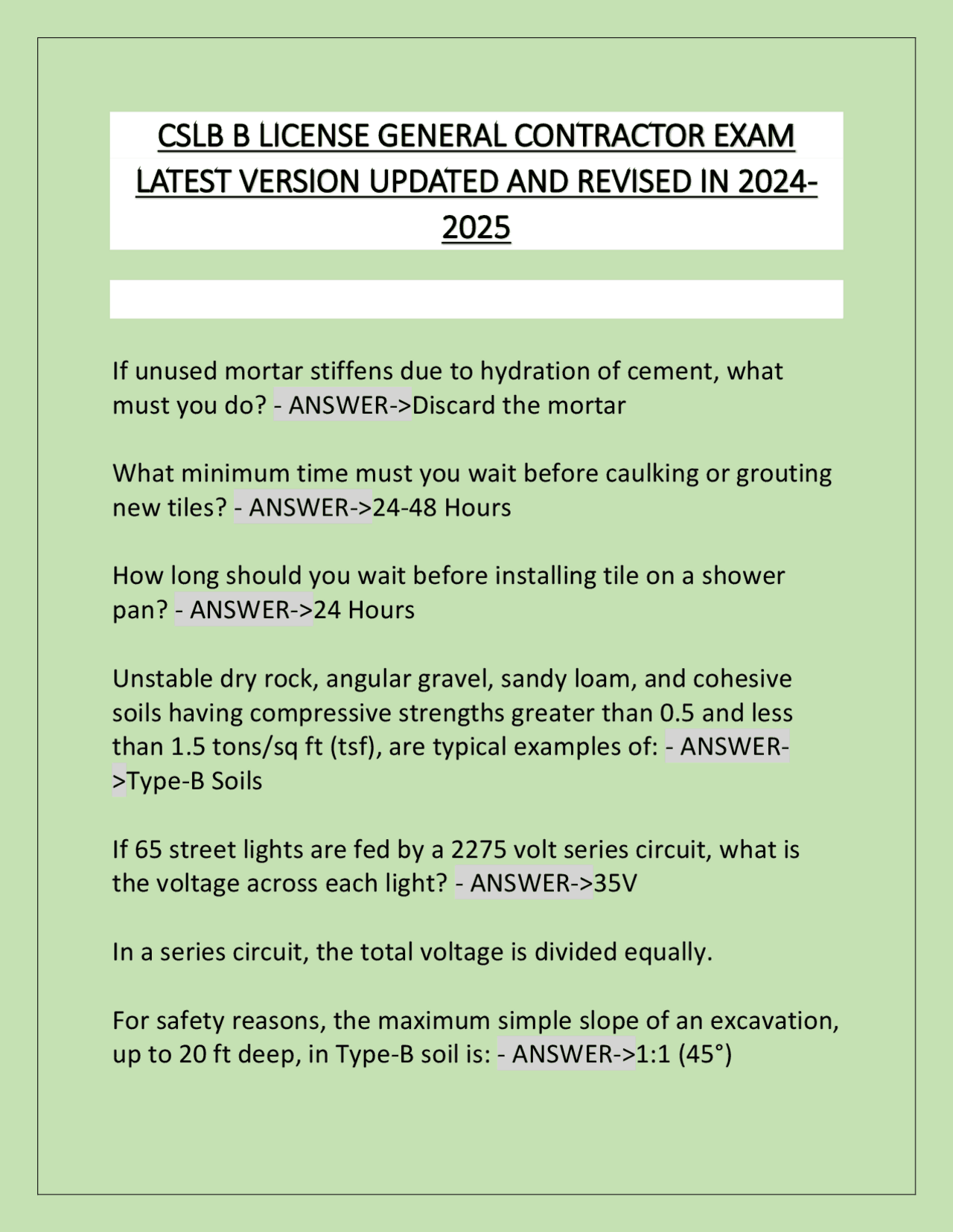 CSLB B LICENSE GENERAL CONTRACTOR EXAM LATEST VERSION UPDATED AND ...