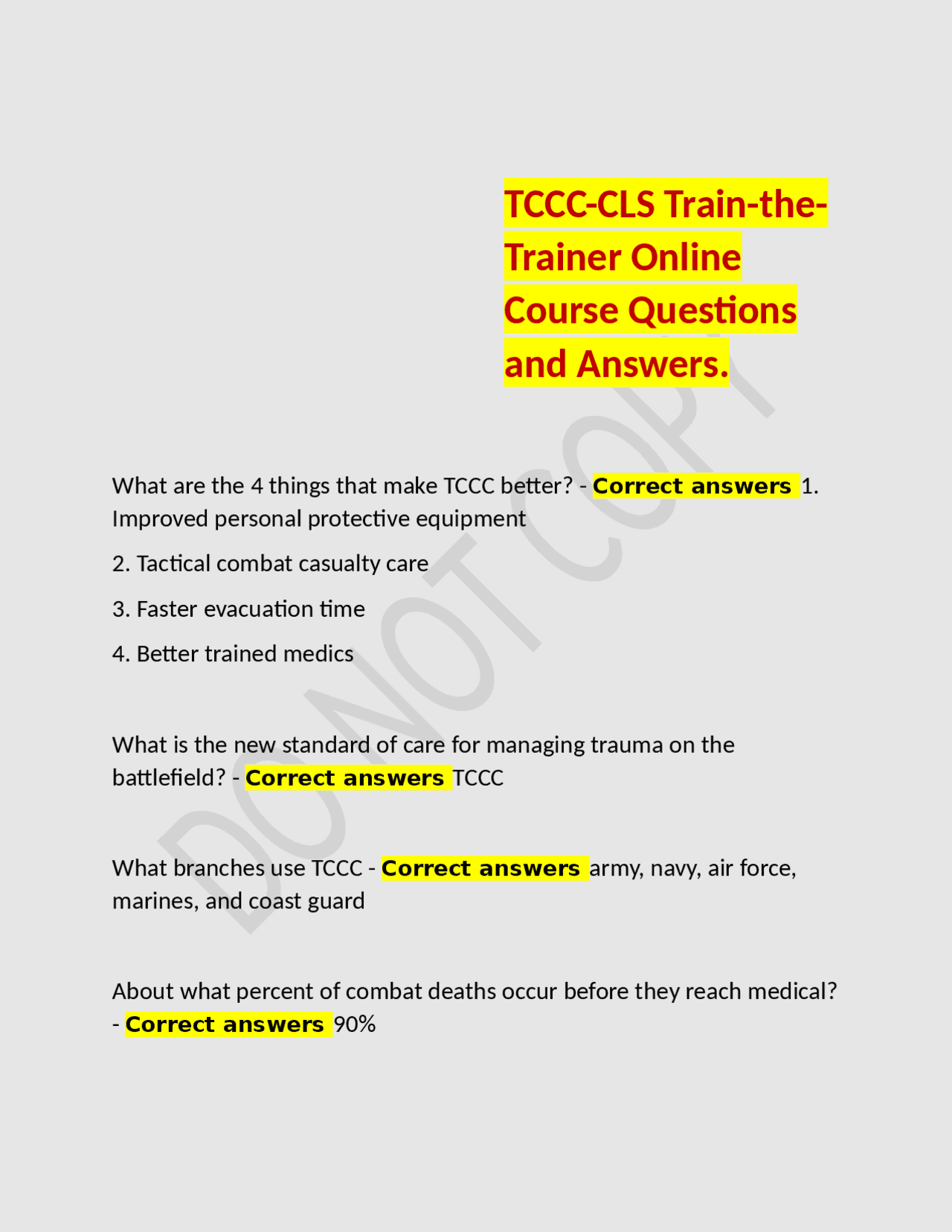TCCC-CLS Train-the-Trainer Online Course Questions and Answers | Exams ...