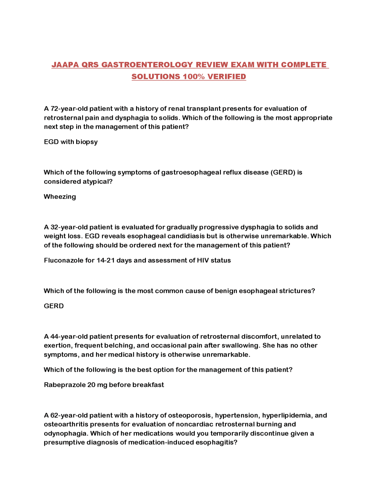 Gastroenterology Review Exam Questions and Answers | Exams Health ...