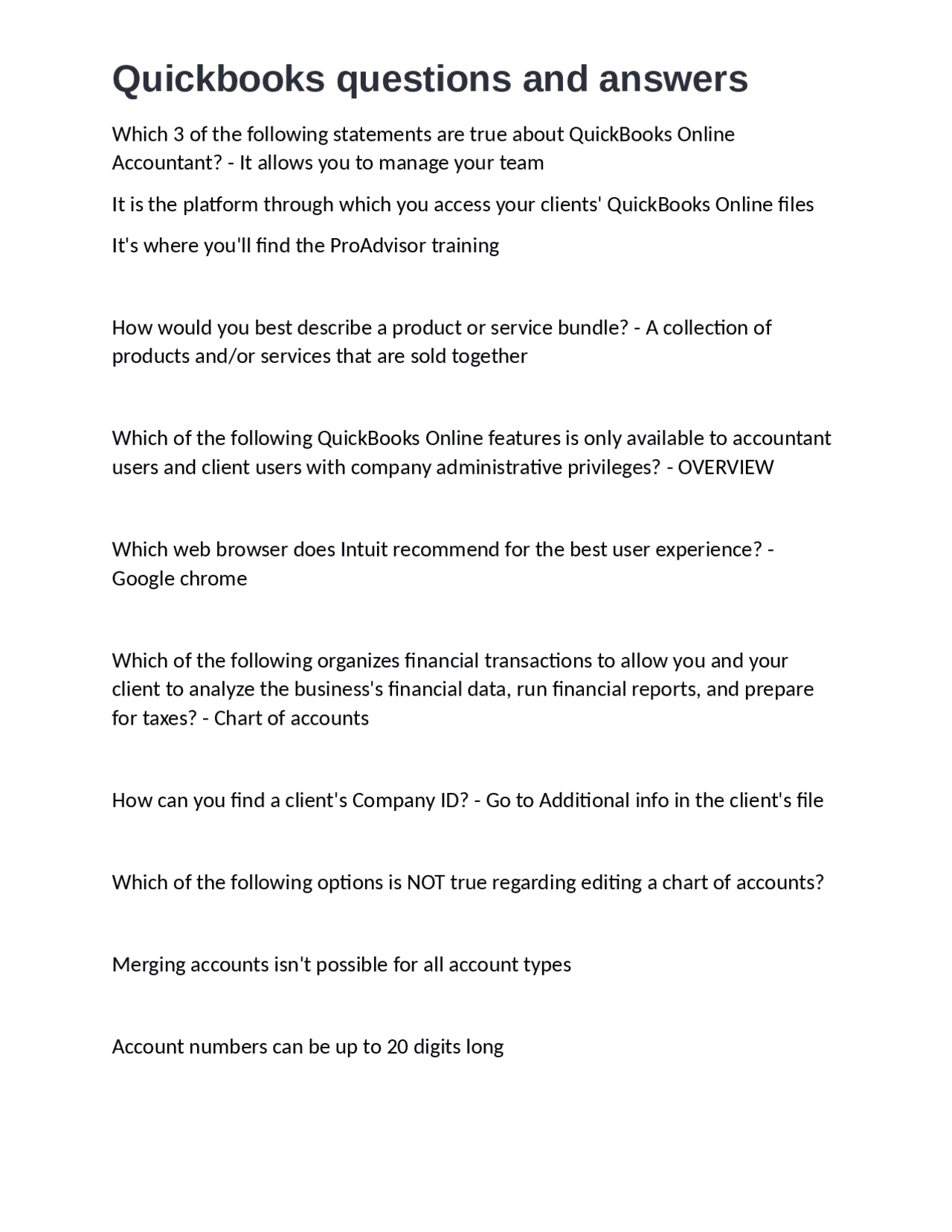 QuickBooks Online: Multiple Choice Questions and Answers | Exams ...