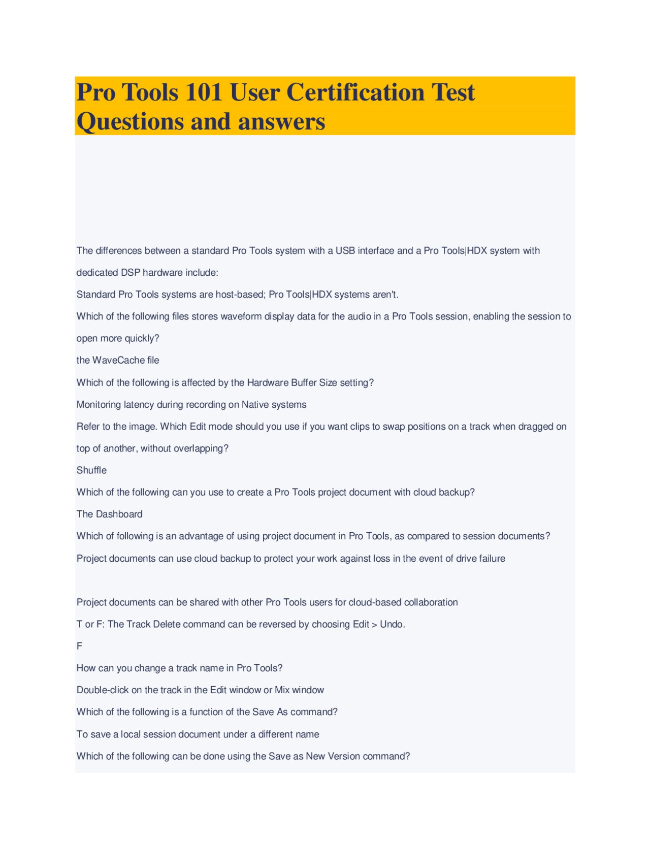 Pro Tools 101 User Certification Test: Questions and Answers | Exams ...