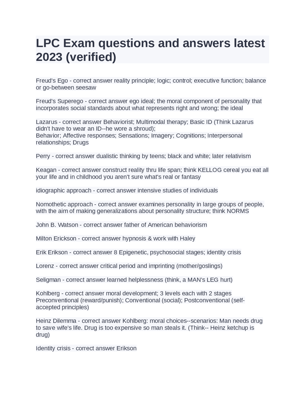 Psychology Exam Questions and Answers: Key Concepts and Theories ...