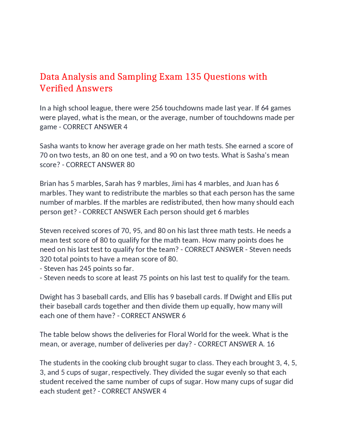 Data Analysis and Sampling Exam 135 Questions with Verified Answers,100 ...